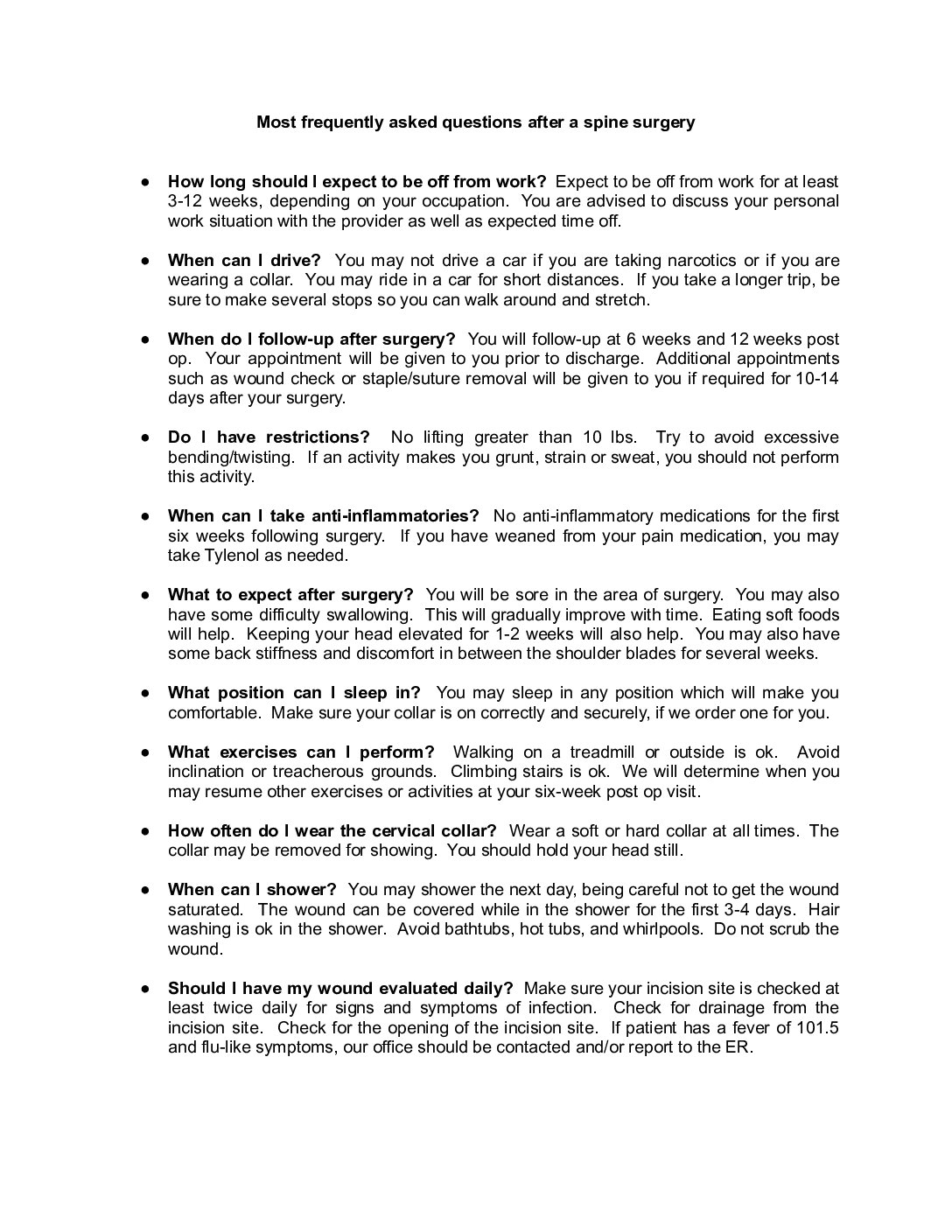 Most frequently asked questions after a spine surgery.docx | Bighorn ...